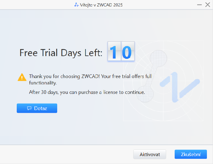 Online aktivace ZWCAD